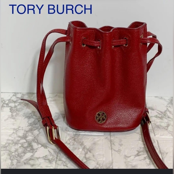 Tory Burch | Bags | Tory Burch Designer Red Bucket Drawstring Bag Purse ...